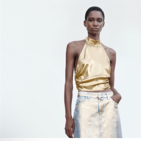 Zara | Tops | Zara Metallic Halter Top | Poshmark